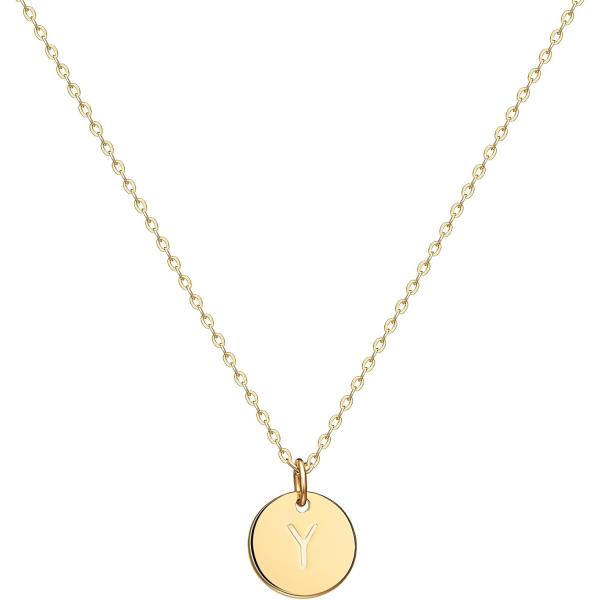 商品名Befettly Initial Necklace,14K Gold-Plated Necklace Round Disc Double Side Engraved Hammered Name Necklace 16.5’’ Adju...