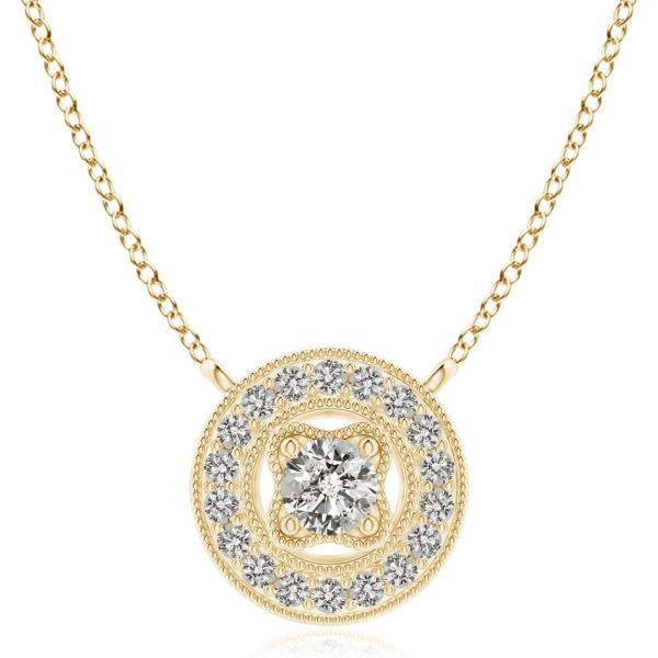 商品名Angara Natural Diamond Halo Pendant Necklace for Women, Girls in 14K Yellow Gold (Grade-KI3 | 2.5mm) April Birthstone...