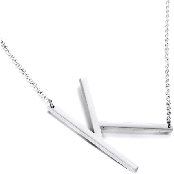 商品名MEMGIFT 大きな文字ネックレス ステンレススチール イニシャルペンダント ベストフレンド ジュエリー ガールズ レディース 彼女 誕生日 クリスマス, 金属, NABig Letter Necklace Stainless St...