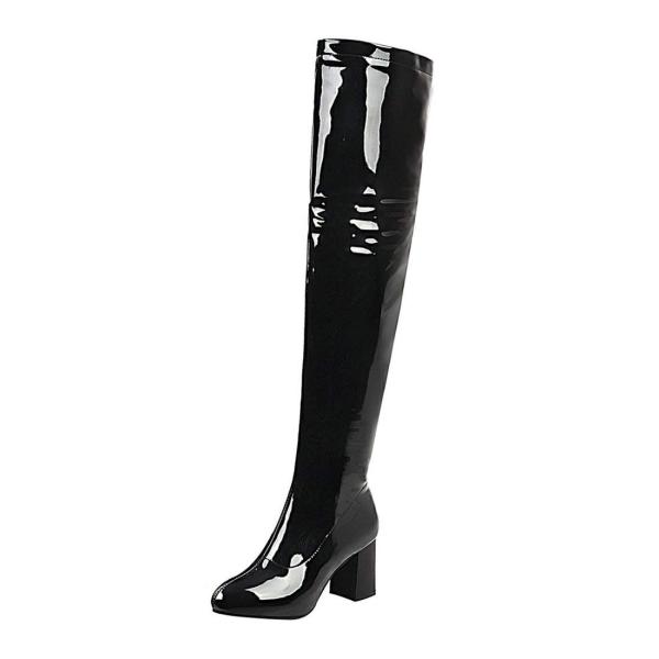 商品名:  LUXMAX Womens Stretchy Over Knee Patent Leather Thigh High Stacked Chunky Heel Boots Size 13 M US,Blackブランド: LUXMA...
