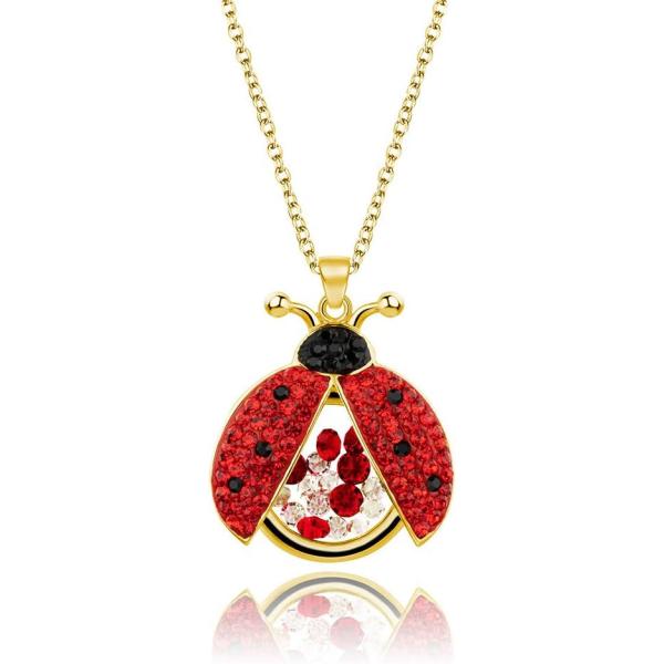 商品名Superchic Jewelry かわいい赤いオープンウィングのてんとう虫ペンダント/ネックレス 赤とジェットクリスタルとクリア&amp;赤のキュービックジルコニア付き ゴールドメッキ ゴールドsuperchic Cute Cubi...