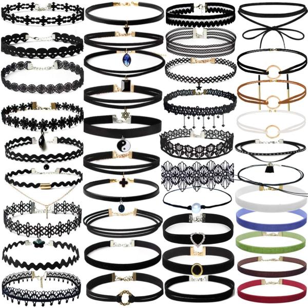 商品名YOKER 40 Pcs Black Choker Necklaces Set Womens Velvet Choker Set Classic with Lace Tattoo Charm Girls Stretch Necklac...