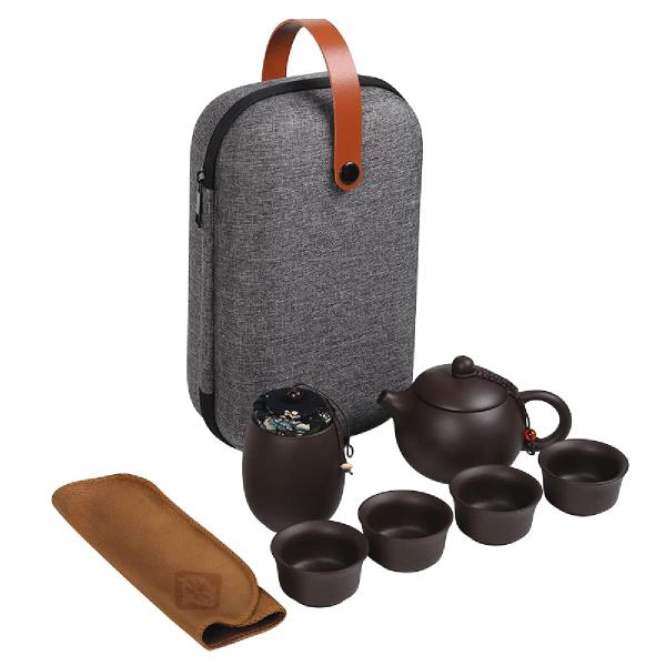 商品名: ポータブル トラベル カンフー ジーシャ ティーセット ハンドメイド パープル クレイ ティーポット ティーカップ 伝統的なチャイニーズティーポットスタイル - パープルクレイティーポット &amp; ティーカップ &amp; テ...