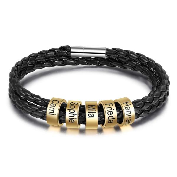 商品名:  Men's Braided Leather Bracelet with Custom Personalized Name Bead Rings Length 8.25" - Option of up to 14 Beads an...