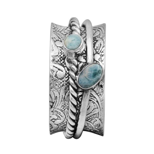 商品名:  Spinner Ring|| Larimar Gemstone Spin Band Textured Design 925 Sterling Silver Handmade Handmade Finish Meditation ...