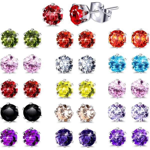 商品名15ペア CZ スタッドイヤリングセット レディース ジュエリー ステンレススチール イヤリング レディース 4 mm15 Pairs CZ Druzy Stud Earrings Set Womens Jewelry Stainle...