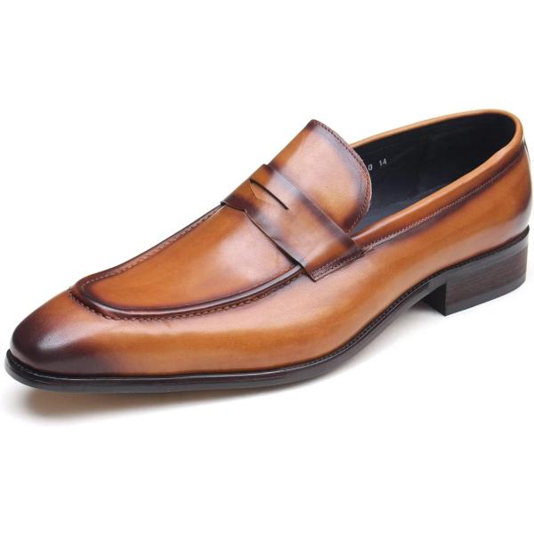 商品名メンズ ハンドメイド ドレスシューズ オックスフォード フォーマル レザーシューズ メンズ, Fc2020-4ブラウン, 13FELIX CHU Mens Leather Penny Loafers Slip-On Loafers F...