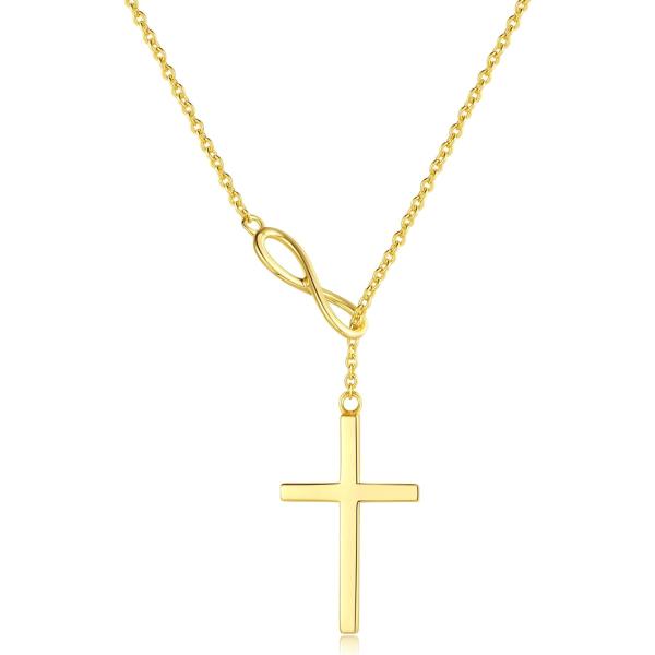 商品名FANCIME Yellow Gold Plated 925 Sterling Silver High Polished Infinity Cross Adjustable Choker Pendant Lariat Necklace...