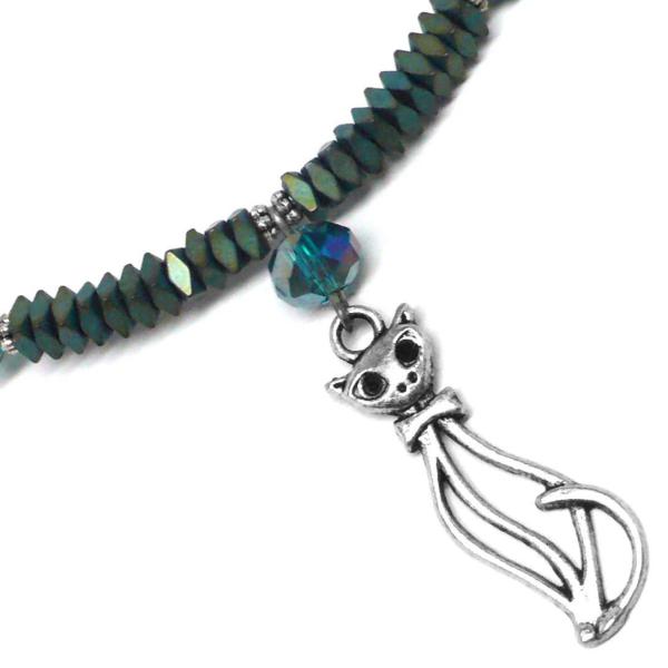 商品名Pewter Cat Memory Wire Choker Necklace Matte Aqua Teal Coated Hematite Beadsブランド：Meredithbead商品サイズ：商品番号：色：green素材：glass