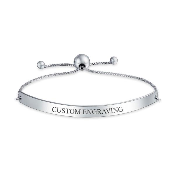 商品名: 識別IDブレスレット 刻印可能 ネームプレート バー ボロブレスレット 女性用 925スターリングシルバー 調節可能 パーソナライズ, One Size, 金属, Personalized Identification ID Br...