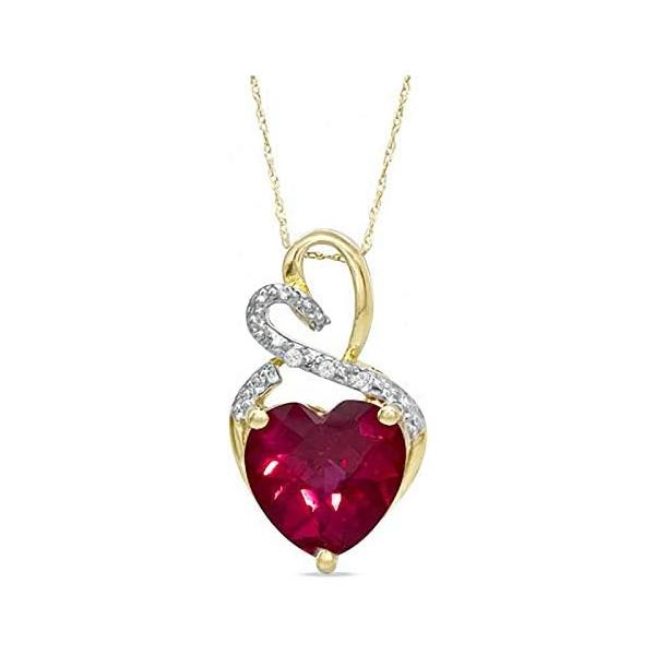 商品名The Diamond Deal Lab-Created Red Ruby Gemstone July Birthstone Heart and Diamond Accent Pendant Necklace Charm in 10k...