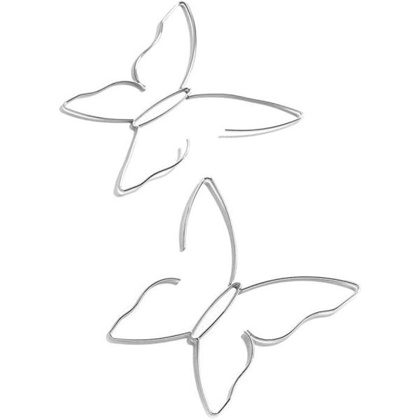 商品名D.Rosse 大きなボーホローラインバタフライイヤリング ゴールドドロップ ダングルビーチイヤリング シンプルでスタイリッシュな上品なペンダント シルバーフープピアス レディース ガールズ シルバーLarge Boho Hollow...