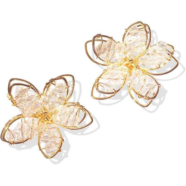 商品名D.Rosse ユニーク ボヘミアン ハンドメイド シック ホワイト ホロー クリスタル ダブルレイヤー フラワー スタッド イヤリング 夏 ビーチ バケーション フローラル イヤリング レディース ガールズ ゴールドUnique B...