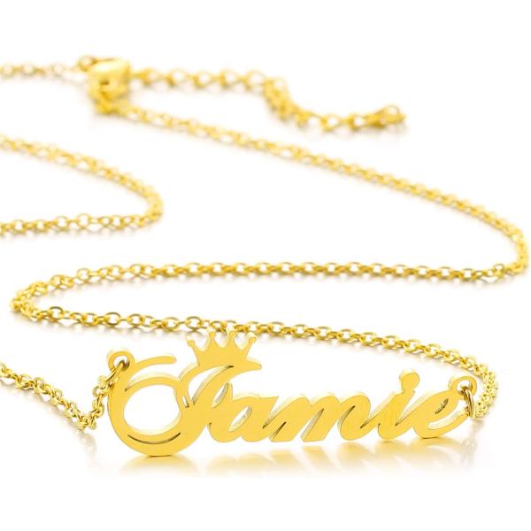 商品名RWQIAN Jamie Name Necklace Personalized Customized Gold Name Pendant Necklace Letter Name Necklace Chain Stainless St...