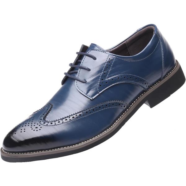 商品名WUIWUIYU Men's Manmade Leather Lace-up Wedding Business Formal Dress Wingtips Brogue Shoes Oxfords Blue Size 9ブランド：WU...