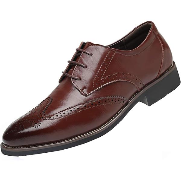 商品名WUIWUIYU Men's Manmade Leather Lace-up Wedding Business Formal Dress Wingtips Brogue Shoes Oxfords Brown Size 12.5ブラン...
