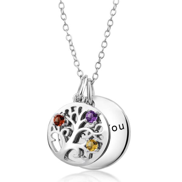 商品名:  925 Sterling Silver 3 Round Customized Gemstone Birthstone and Personalized `I Love You` and Custom Engraved Messa...