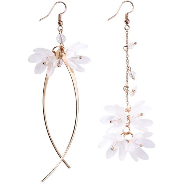 商品名Fairy temperament ロングカーブフラワー イヤーフック クリスタルタッセルシェル アシンメトリー イヤリング。Women's Earrings Fairy Temperament Long Curved Flower ...