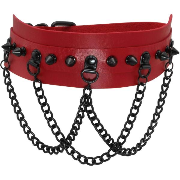 商品名MILAKOO レディース チョーカー スパイク PUレザー ネックレス スタッズ 合金チェーン ゴス パンクロッカー用, 金属MILAKOO Gothic Red Leather Collar Choker Chains Punk ...