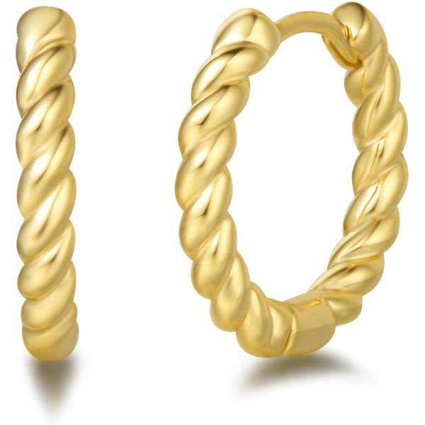 商品名FANCIME ゴールドメッキ スターリングシルバー ツイストケーブル エンドレスフープピアス ファインジュエリー 女性用 18mm/0.7インチ, 金属,FANCIME Yellow Gold Plated Sterling Sil...