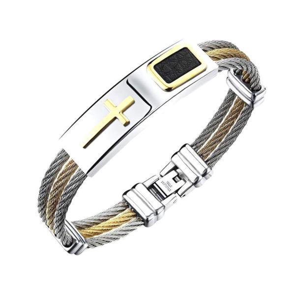 商品名:  Happyyami Stainless Steel Cross Bracelets Three Row Wire Bracelet Titanium Bangle Jewelry Decor for Men Lover Frie...