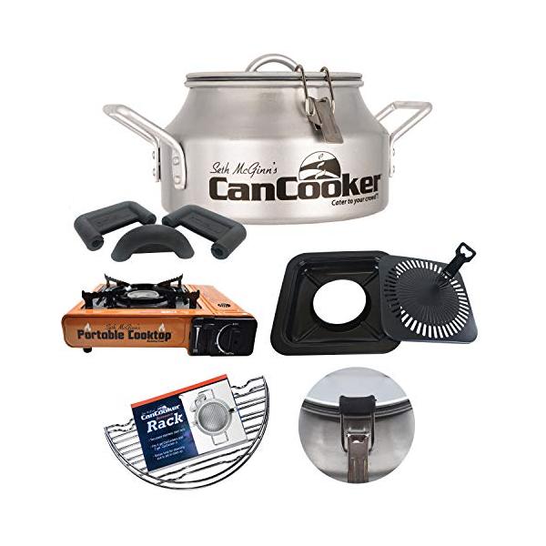 商品名: Cancooker ポータブル変換グリルトップとスチームクッカー アクセサリーセット コンパニオン Cancooker (1.5ガロン) ハンドル ラック 燃料 トップキット CanCooker Portable Conversi...