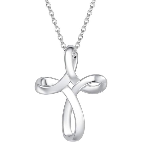商品名FANCIME ホワイトゴールドメッキ 925スターリングシルバー オープンループ ケルトノット 十字架 インフィニティペンダントネックレス 女性用 女の子用 16インチ+ 2インチ エクステンダーFANCIME White Gold...