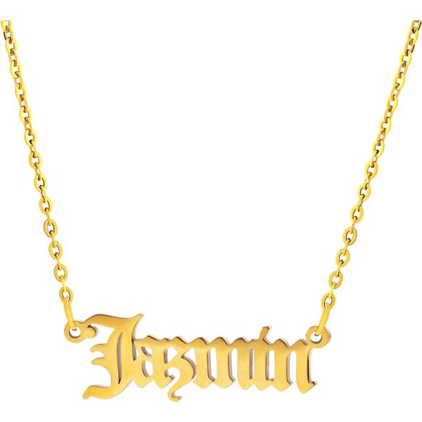 商品名JoycuFF オールドイングリッシュネームネックレス (800以上の名前が入っています) パーソナライズ 18K ゴールドメッキ モノグラム ジュエリー クリスマス 誕生日 ギフト 女性用, 金属JoycuFF Jazmin Per...