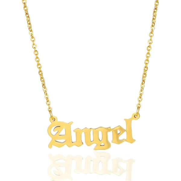 商品名JIAHATE Angel Name Necklace Gold,Personalized Name Pendant Necklace Old English Font Custom Handmade Necklace Jewelry...