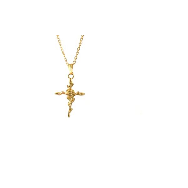 商品名Rose Flowers Large Cross Faith Hope Love Unique Statement Pendant Necklace 14K Yellow Gold pure plated For Men Women ...