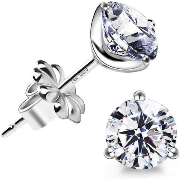 商品名""STUNNING FLAME"" 18Kゴールドメッキ シルバーブリリアントカット 模造ダイヤモンド キュービックジルコニア スタッドピアス, 0.9 carats, シルバー, キュービックジルコニア""STUNNING FLA...