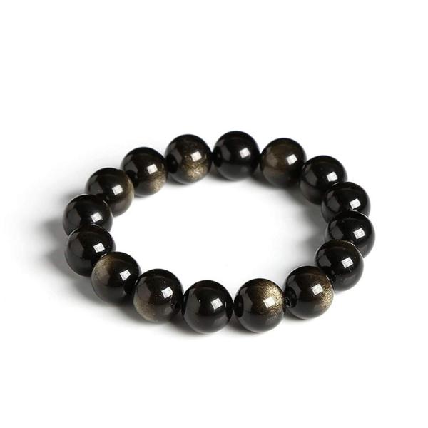 商品名: Jiamusi 10mm 12mm 14mm ゴールドオブシディアンビーズブレスレット、ストレッチストリングジェムストーンラウンドビーズブレスレット、シングルサークルビーズストレッチブレスレット 男女兼用 (12) Jiamusi...