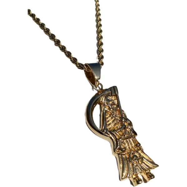 商品名Men Women 925 Italy Gold Finish Santa Muerte Pendant Stainless Steel Real 2.5 mm Rope Chain Necklace, Mens Jewelry, I...