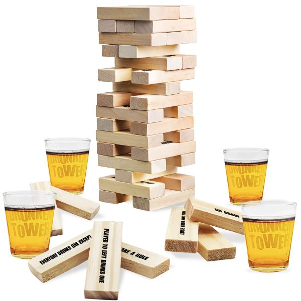 商品名:  ArtCreativity Tumbling Tower Drinking Game, Drinking Game with 4 Glasses and 60 Wooden Blocks with Challenges, Fun...
