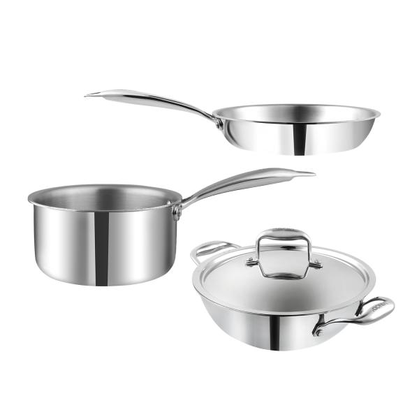商品名: Vinod プラチナトリプライステンレススチール 3点セット シルバー IH対応 (カダイ フライパン ミルクパン) Vinod Platinum Triply Stainless Steel 3Pcs Combo Set Sil...