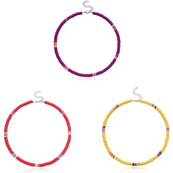 商品名QIMOSHI 3ピース 平石サーファーチョーカー 軽量ネックレス ボーホージュエリー カラフルビーズネックレス レディース ガールズ ハンドメイド サマービーチカラーネックレス ホリデー用QIMOSHI 3Pcs Heishi Su...