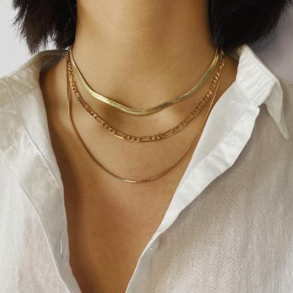 商品名Aimimier ボヘミア レイヤード キューバンリンク チェーン チョーカー ネックレス フラット ヘリンボーン フィガロ チェーン ネックレス ユニークなアクセサリー レディース ガールズAimimier Bohemia Laye...