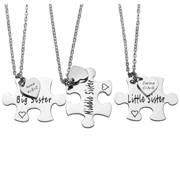 商品名:  Personalized Master Free Engraving Custom Set of 3 Big Sister Middle Sister Little Sister Puzzle Pendant Matching ...