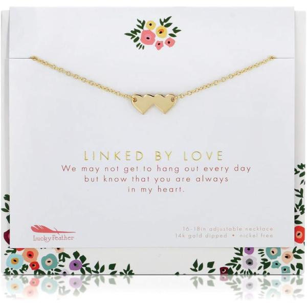 商品名Lucky Feather Linked By Loveネックレス 女性と10代の女の子用   14Kゴールドディップダブルハートペンダント 調節可能なチェーンに 特別な人への理想的な贈り物 彼女の誕生日やリマインダーとしてLucky...