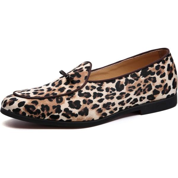 商品名Santimon メンズ ローファーシューズ タキシード スリップオン ドレスシューズ ヒョウ リボン 喫煙スリッパ, イエロー, 24.5Santimon Mens Loafers Shoes Tuxedo Slip on Dres...