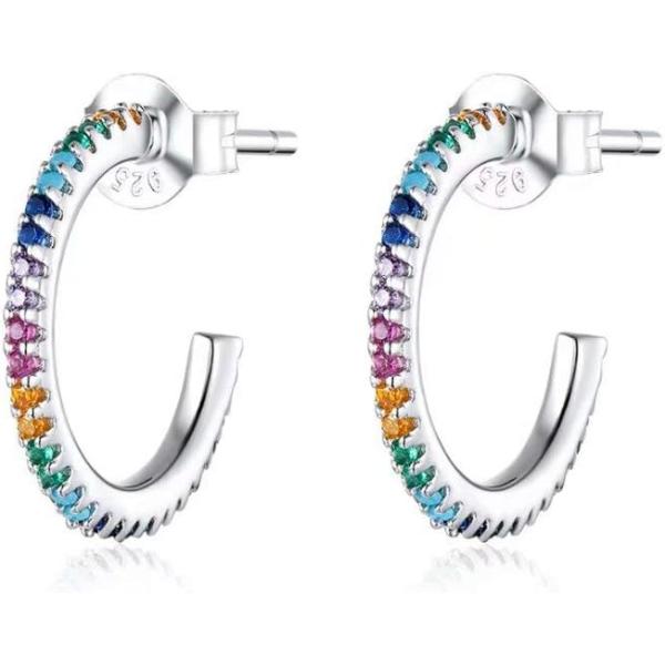 商品名Qings レインボー キュービックジルコニア スタッドイヤリング 半円 925 スターリングシルバー ファインアーク シンプルスタイル スタッドイヤリング クリスマス ファッション ジュエリー ギフト 女の子用Qings Rainb...