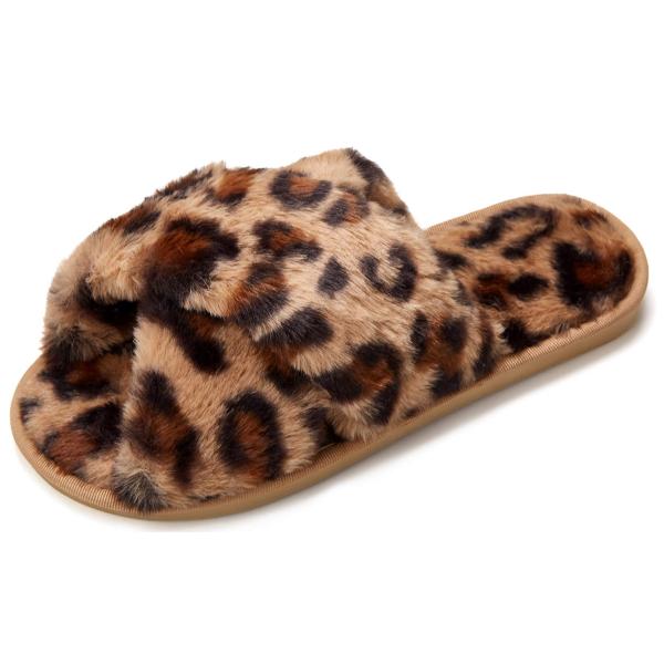 商品名: Solyinne レディース タイダイ ヒョウ柄 クロスバンド ソフト フラシ天 フリースハウス 屋内外スリッパ US サイズ: Large Wide カラー: ブラウン Solyinne Women's Tie-dye Leop...
