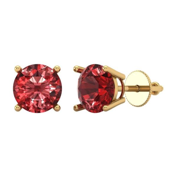 商品名:  3.0 ct Round Cut Solitaire Natural Deep Pomegranate Dark Red Garnet Designer Stud Earrings Solid 14k Yellow Gold S...