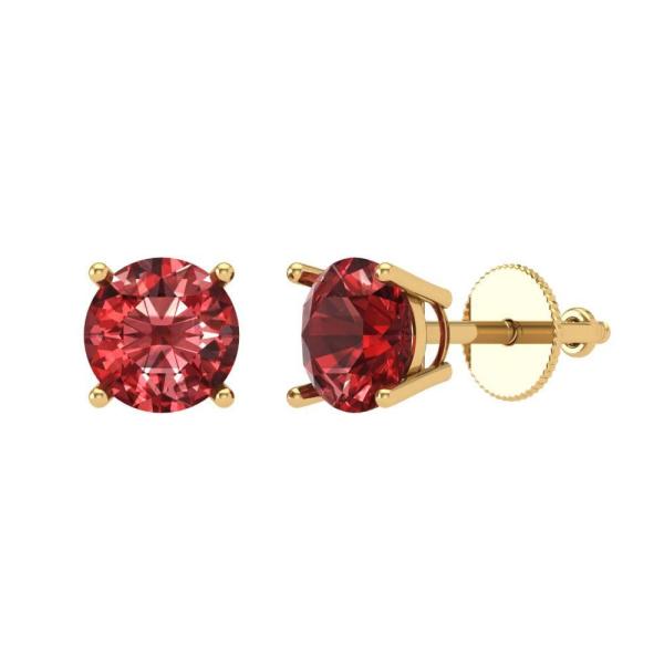 商品名:  1.0 ct Round Cut Solitaire Natural Deep Pomegranate Dark Red Garnet Designer Stud Earrings Solid 14k Yellow Gold S...