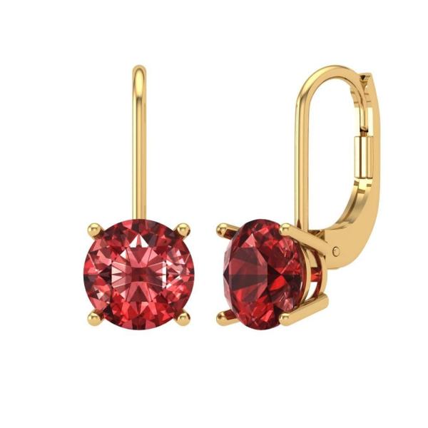 商品名:  4.0 ct Round Cut Solitaire Natural Deep Pomegranate Dark Red Garnet Designer Lever back Drop Dangle Earrings 14k Y...