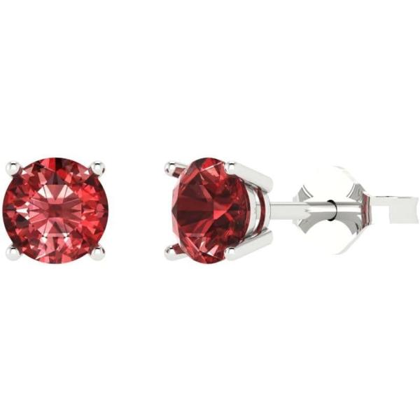 商品名2.0カラット ブリリアントラウンドカット ソリティア ナチュラル ディープザクロ ダークレッドガーネット ジェムストーン デザイナースタッドピアス ソリッド14Kホワイトゴールド プッシュバック, 貴金属 ジェムストーン, ガーネッ...