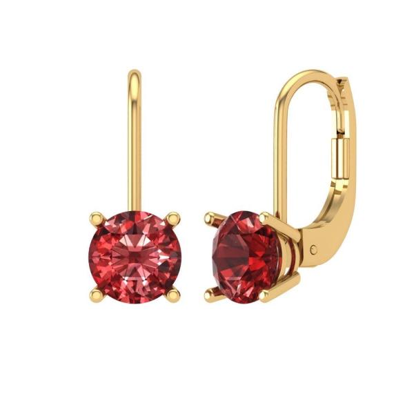 商品名:  2.0 ct Round Cut Solitaire Natural Deep Pomegranate Dark Red Garnet Designer Lever back Drop Dangle Earrings 14k Y...