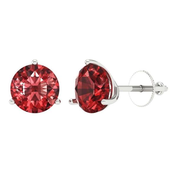 商品名:  4.0 ct Round Cut Solitaire Natural Deep Pomegranate Dark Red Garnet 3 prong Stud Martini Earrings 14k White Gold S...