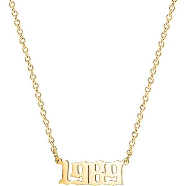 商品名18Kゴールドメッキ ステンレススチール イヤーネックレス 誕生日 年 ナンバー ネックレス 記念日 思い出に残るジュエリー レディース ガールズ, 金属18K Gold Plated Stainless Steel Year Nec...