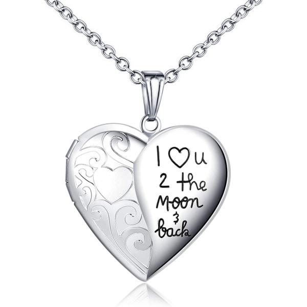 商品名ロケットネックレス「I Love You to the Moon and Back」写真メモリロケットネックレスLocket Necklace That Holds Pictures ""I Love You to the Moon ...